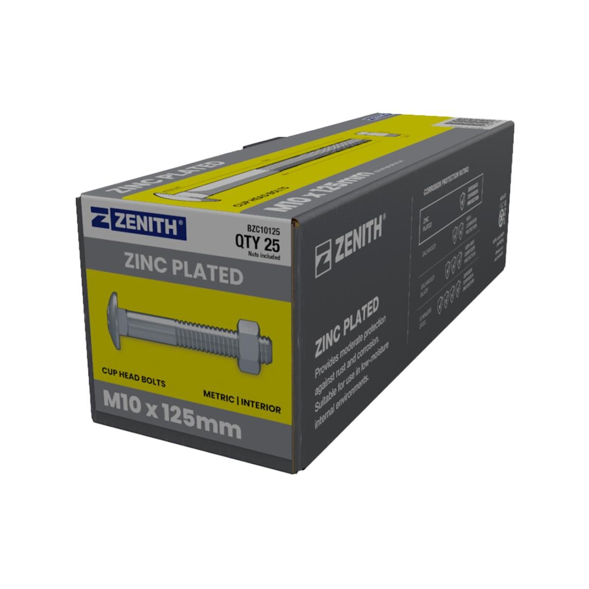 ZENITH M10 x 125mm Zinc Plated Cup Head Bolts And Nuts - 25 Pack ...