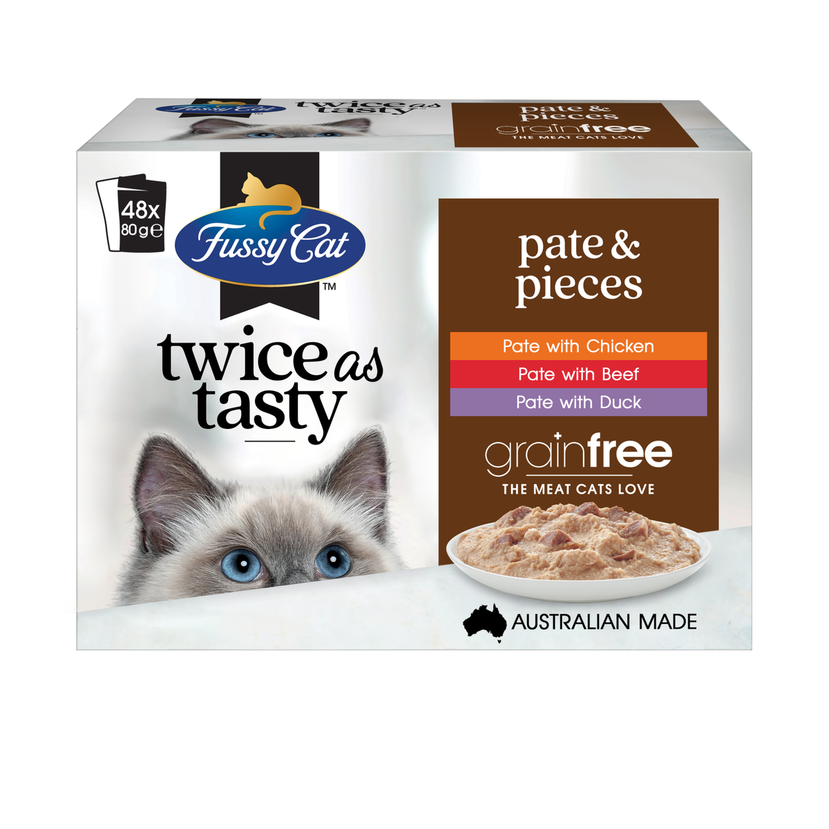 Fussy Cat 80g Pate And Pieces Wet Cat Food - 48 Pack - Bunnings Australia
