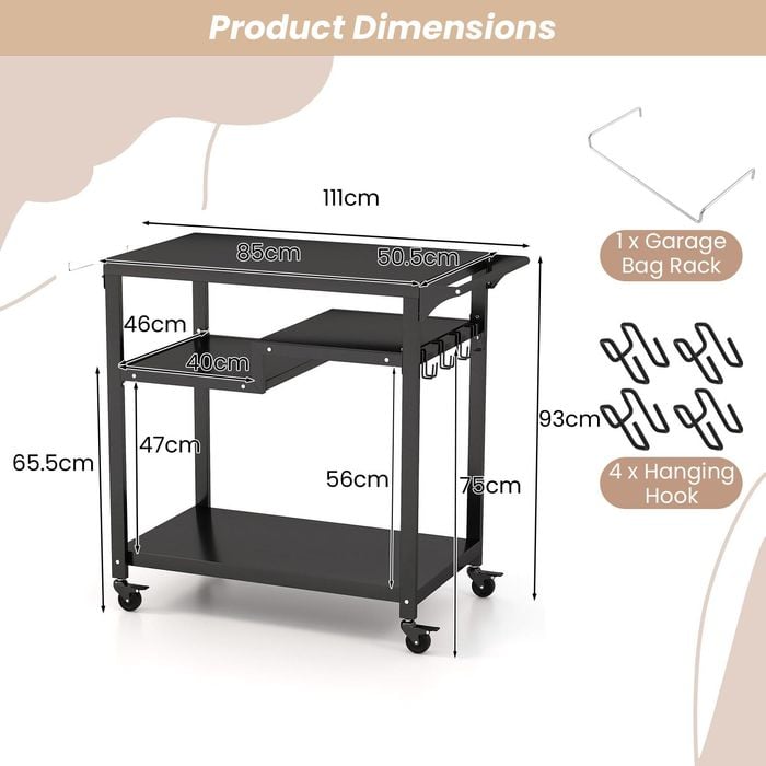 Costway 3-Shelf Kitchen Island Trolley Dining Cart Table BBQ Trolley ...