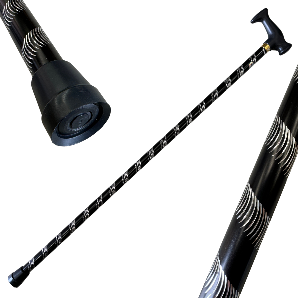 90cm Extra Sturdy Aluminium Walking Stick Pole W Ergonomic Handle Black ...