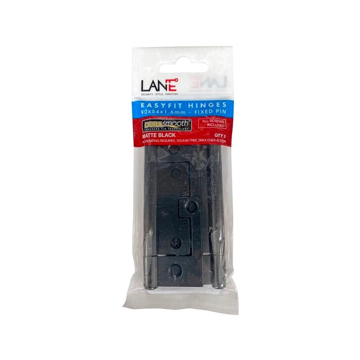 Lane 90mm Matte Black Fixed Pin Easy Fit Hinge - 2 Pack - Bunnings New ...
