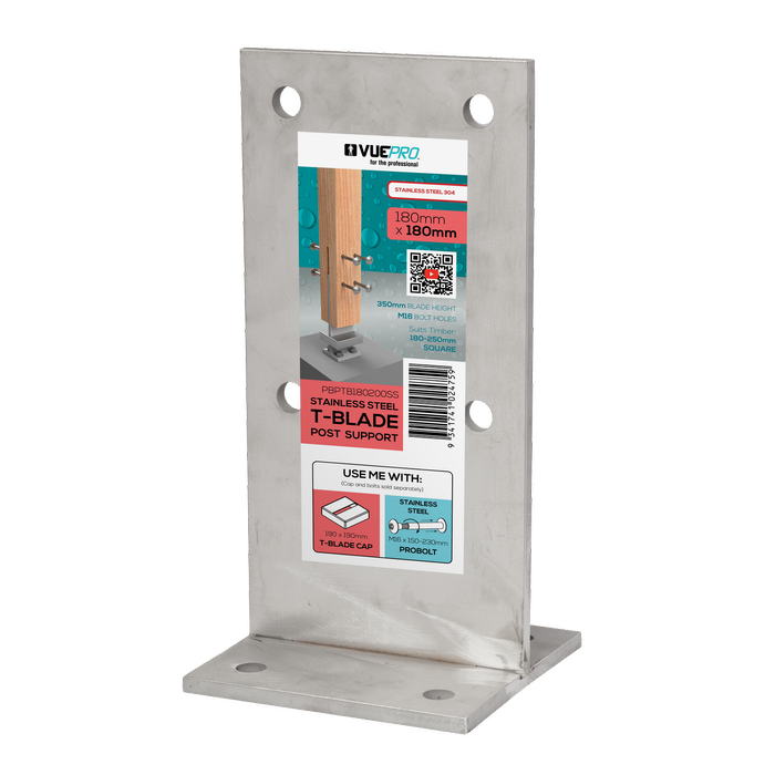 VUEPRO 180 x 180mm Stainless Steel T-Blade Post Support - Bunnings ...