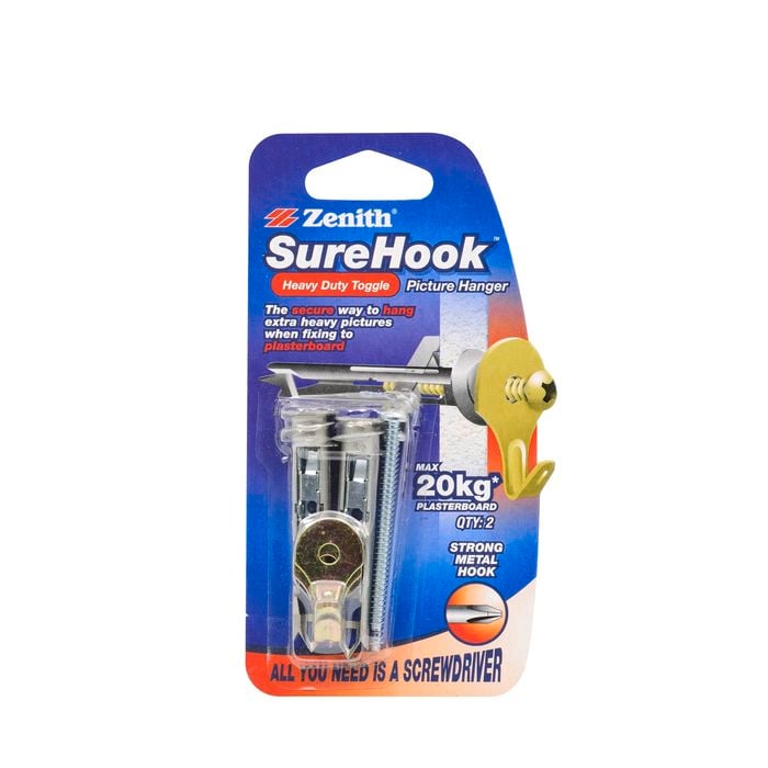 Zenith 20kg Zinc Plated SureHook Heavy Duty Toggle Picture Hanger - 2 ...