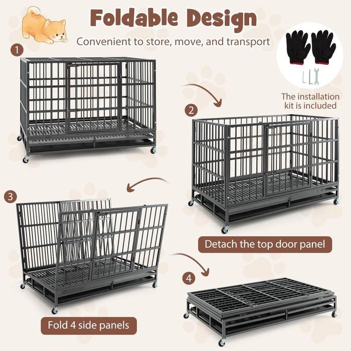Costway 120CM Foldable Metal Dog Cage Chew-proof Dog Crate Portable Dog ...