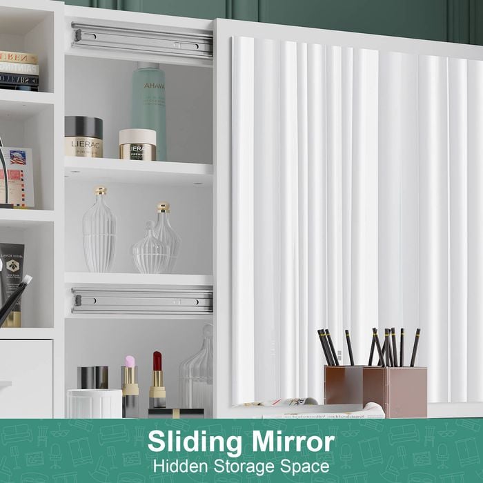 Advwin Dressing Table Set with Slide Mirror and Stool Vanity Desk Hiden ...