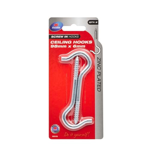 Zenith 98 x 6mm Zinc Plated Ceiling Hook - 2 Pack - Bunnings Australia