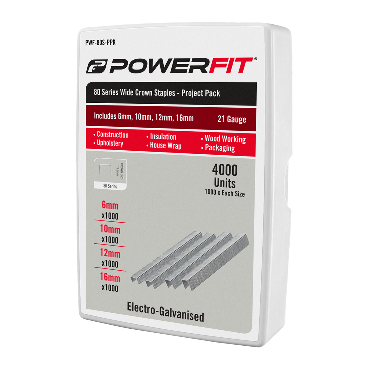 PowerFit 80 Series Wide Crown Electro-Galvanised Staples Project Pack ...