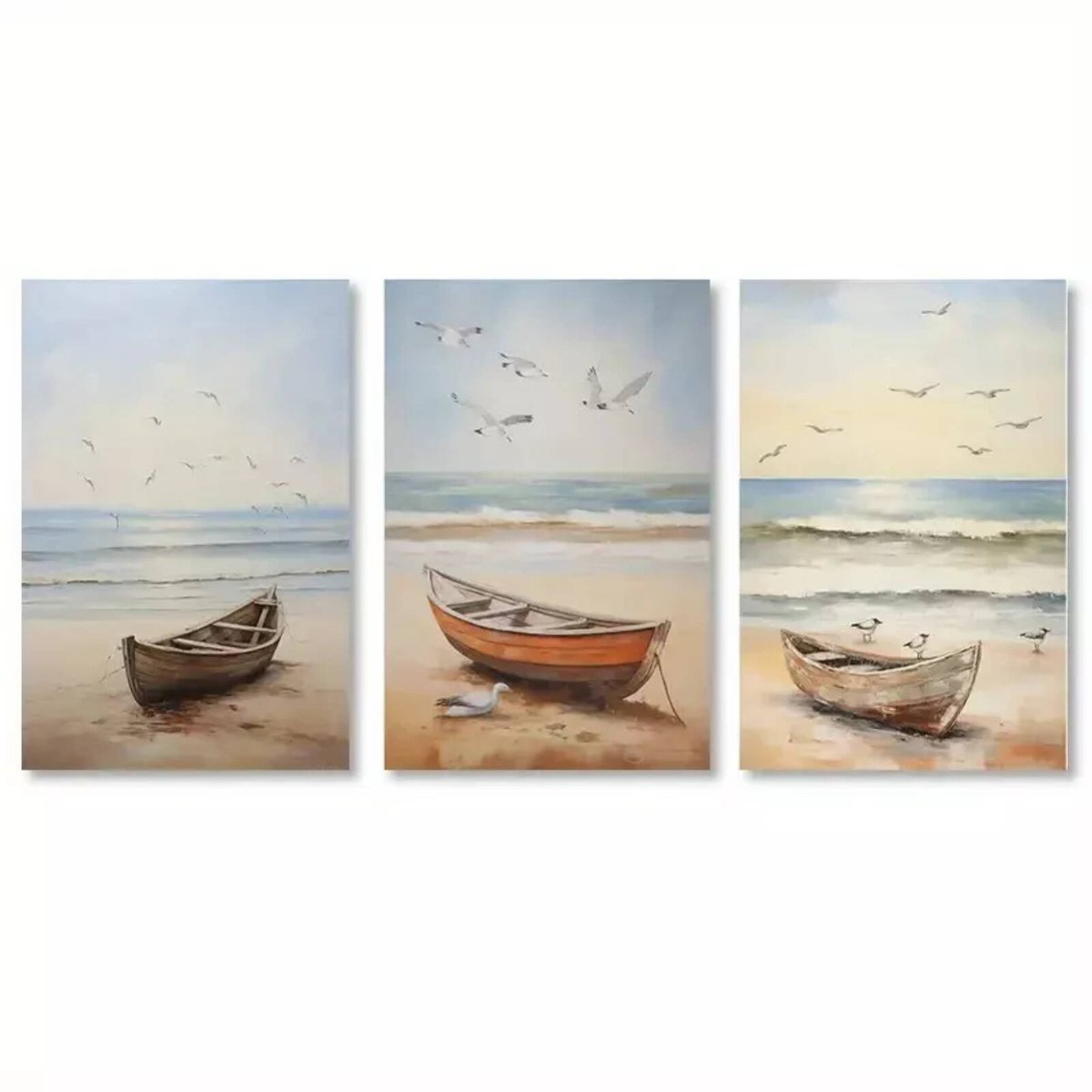 3pcs Beach Boat Print 100% Australian Made 3 x 40x60cm (Stretched ...