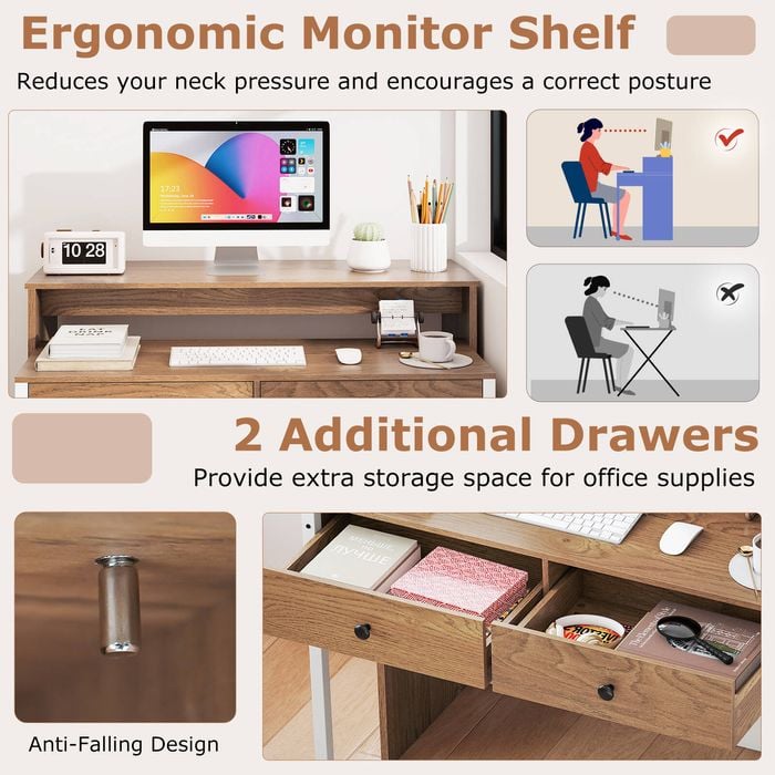 Costway Wood Console Table Pull Out Computer Desk W/2 Drawers Extending ...