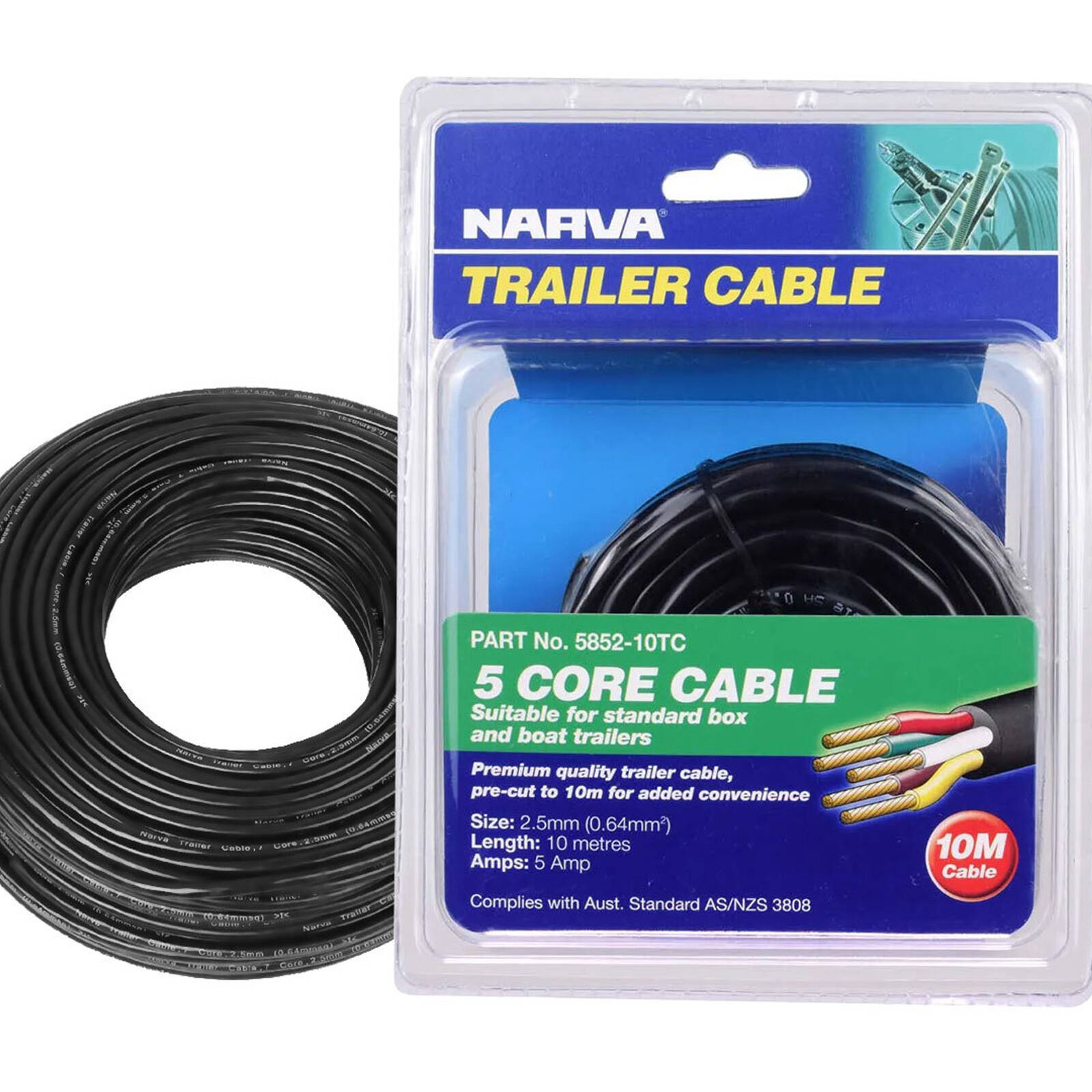 Narva 5 Core Trailer Cable 2.5mm 5A 10m Automotive Boat Caravan Truck Wire Cable V90 PVC Insulated Bunnings Australia