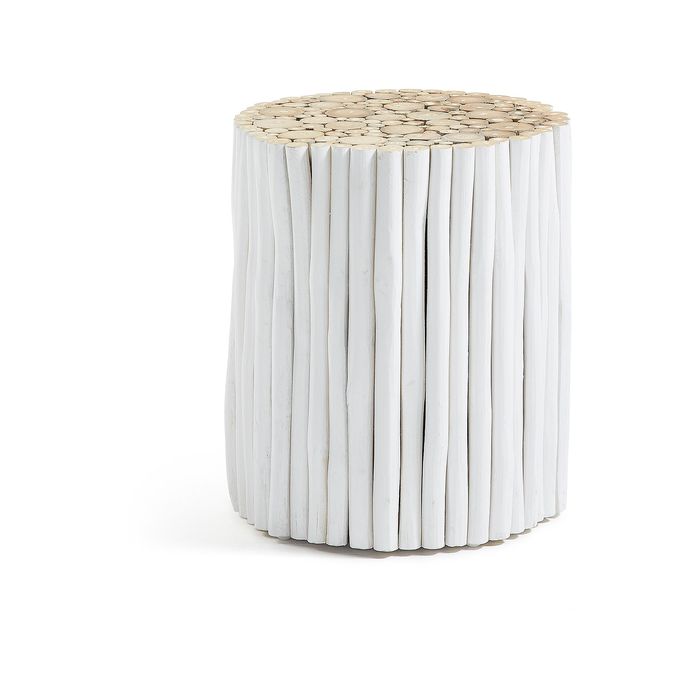 Filip solid teak with white finish side table, 35 cm - Bunnings Australia