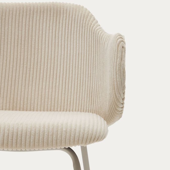 Yunia chair in beige wide seam corduroy with steel legs in a powder ...