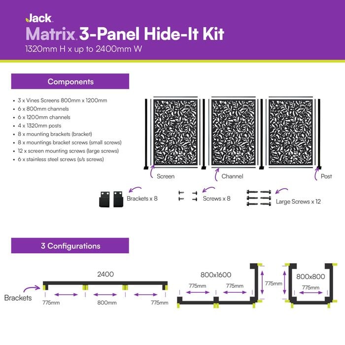 Jack Matrix 3 Panel Hide-It Kit - Bunnings Australia