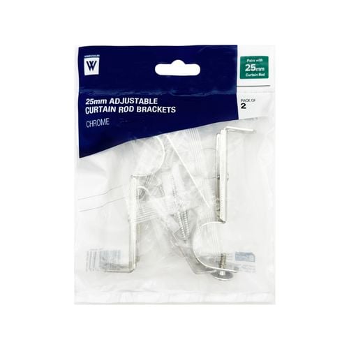 Windoware 25mm Chrome Adjustable Curtain Rod Bracket - 2 Pack ...