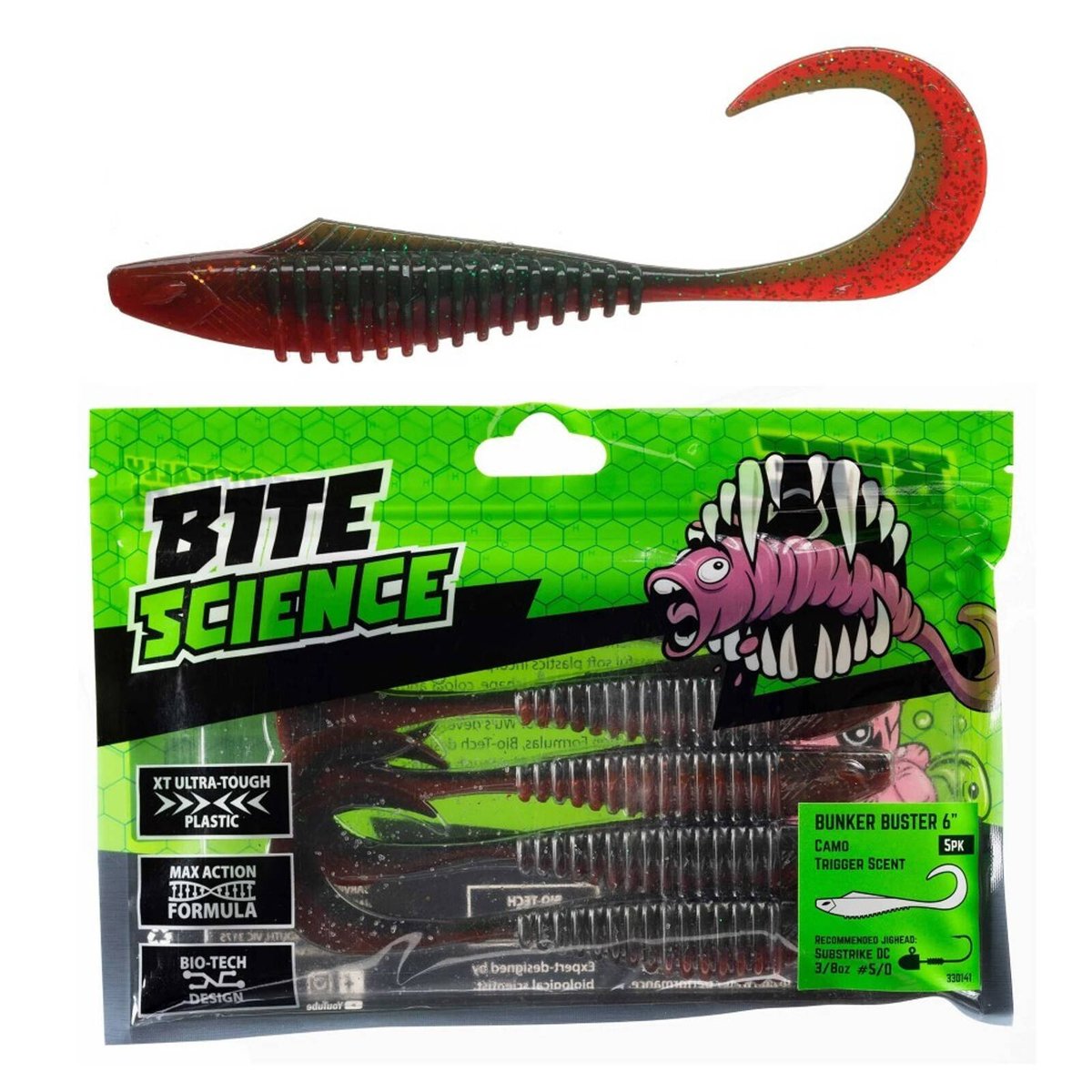 5 Pack of 6 Inch Bite Science Bunker Buster Soft Plastic Lures - Camo ...