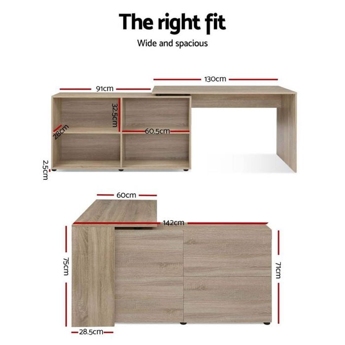 Artiss Office Computer Desk Corner Study Table Workstation Bookcase ...