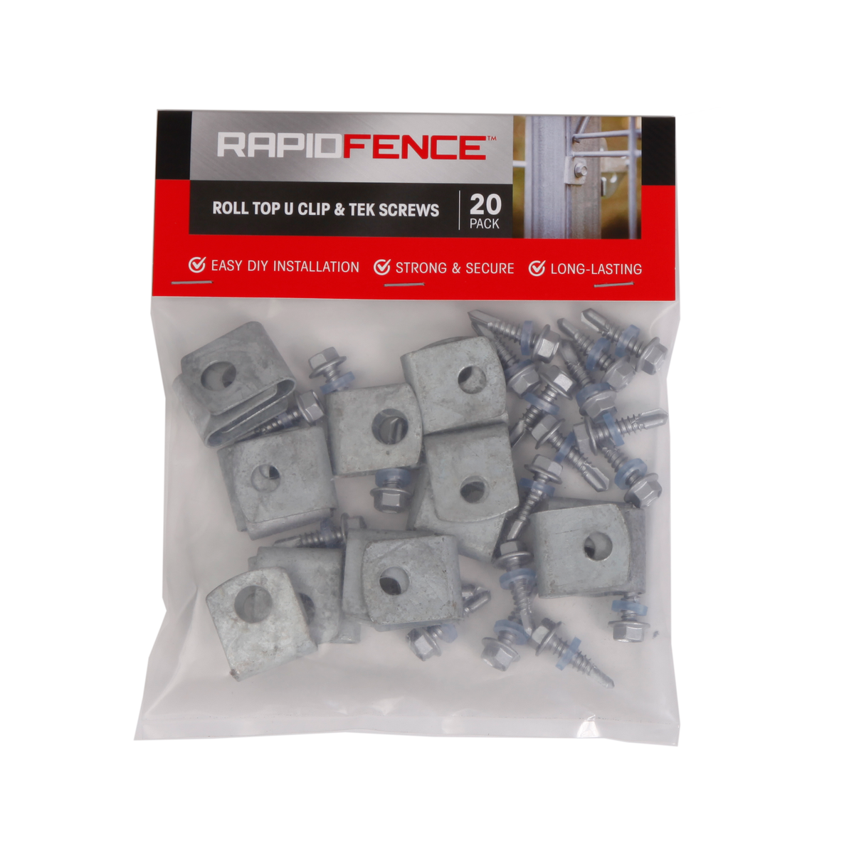 RapidFence Roll Top Wire Mesh Fence U Clips And Teck Screws - 20 Pack ...
