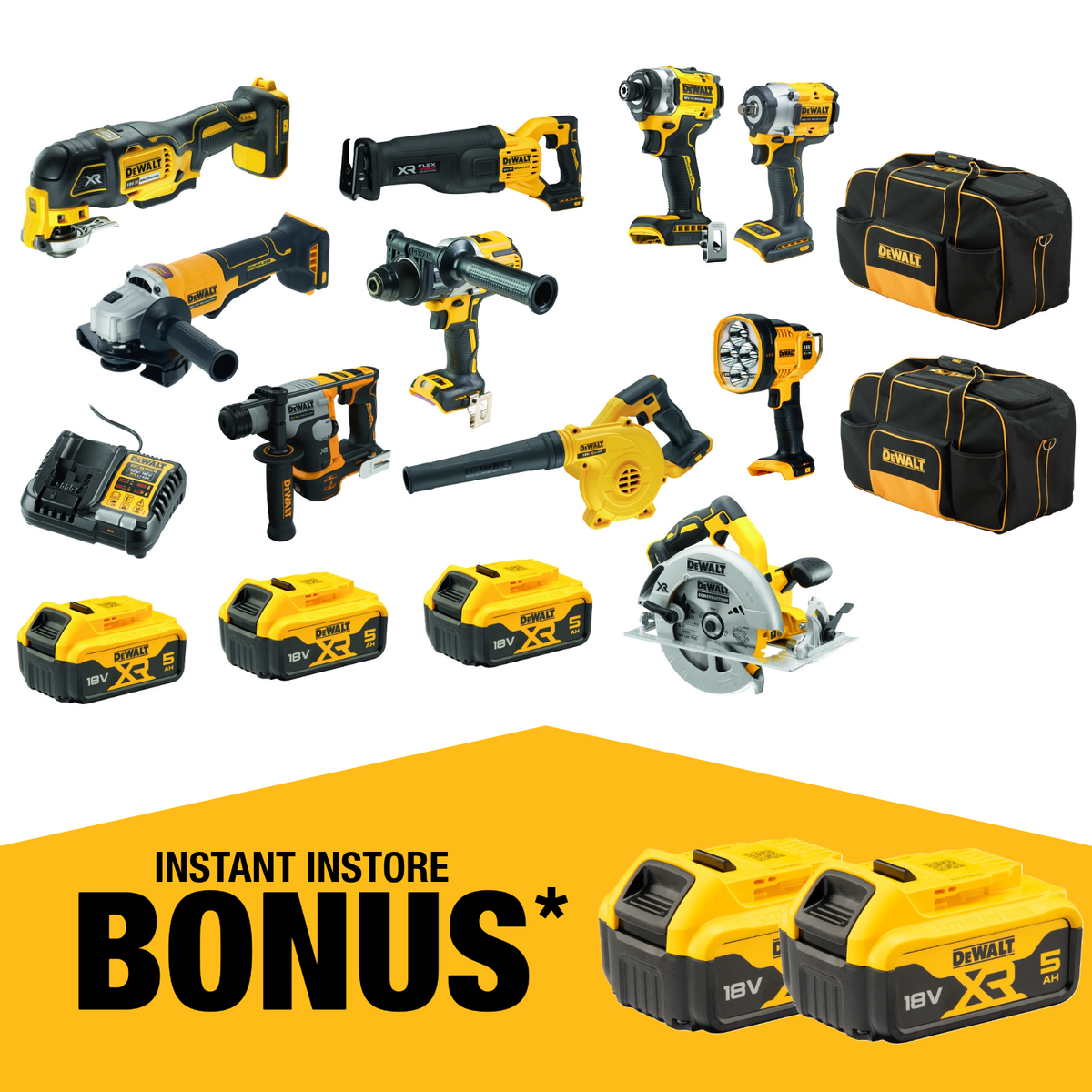 DeWALT 18V XR 10 Piece Combo Kit DCZ1085P3-XE - Bunnings Australia