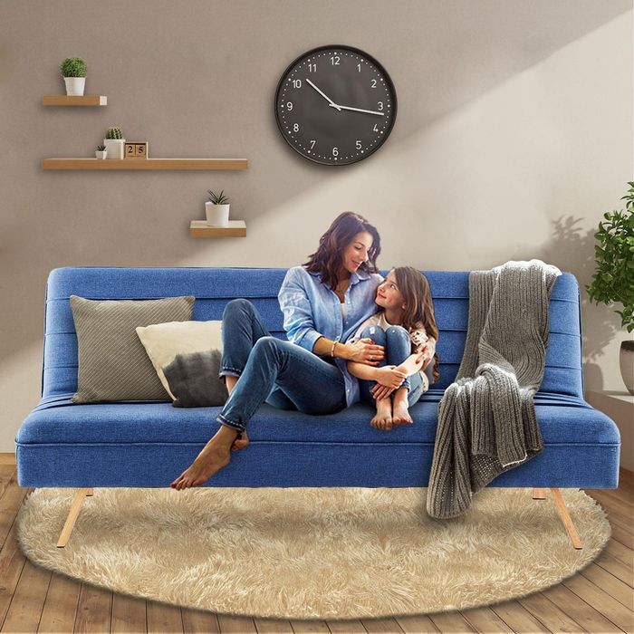 Sarantino 3 Seater Modular Linen Fabric Sofa Bed Couch Dark Blue Bunnings Australia