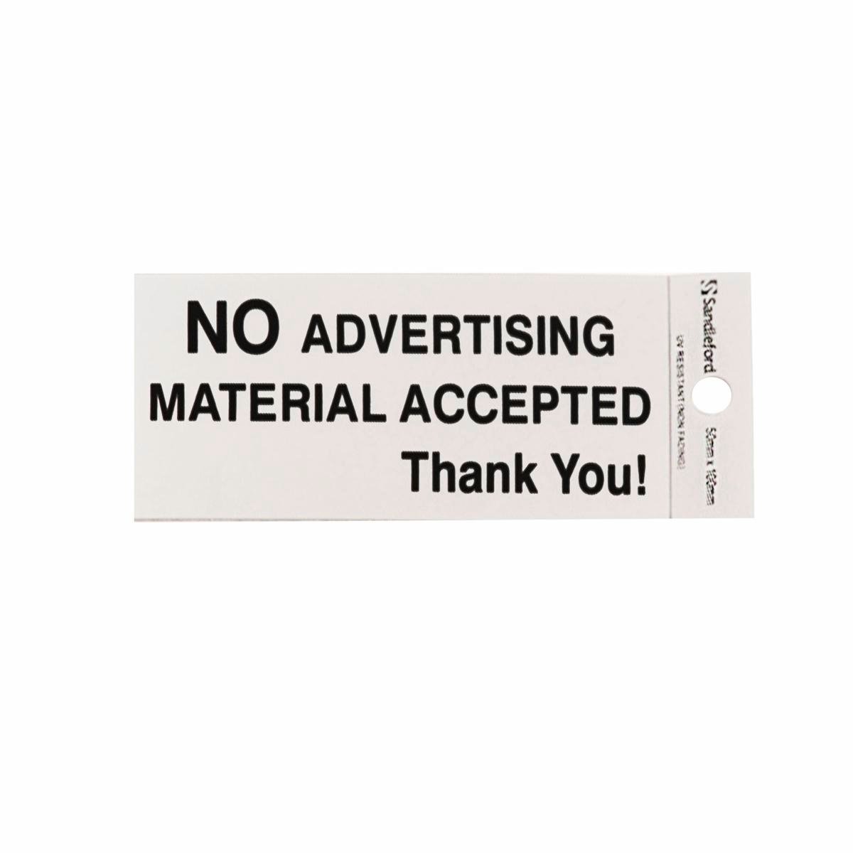 Sandleford 100 x 50mm No Advertising Silver Self Adhesive Sign ...