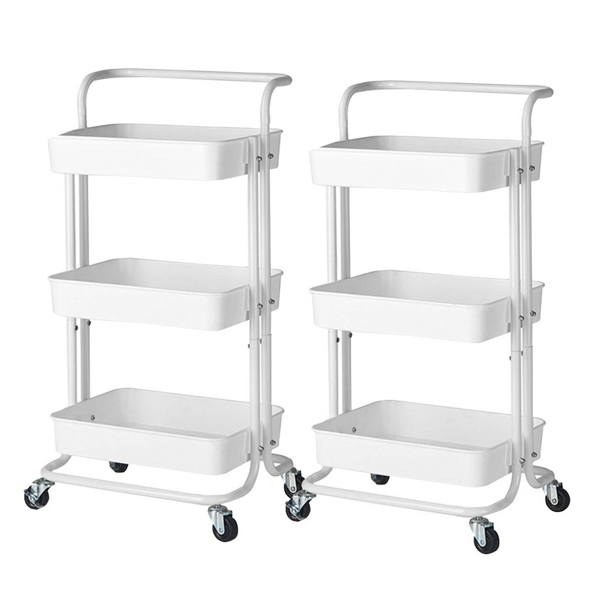 SOGA 2X 3 Tier Steel White Movable Carts with Wheels - Bunnings Australia