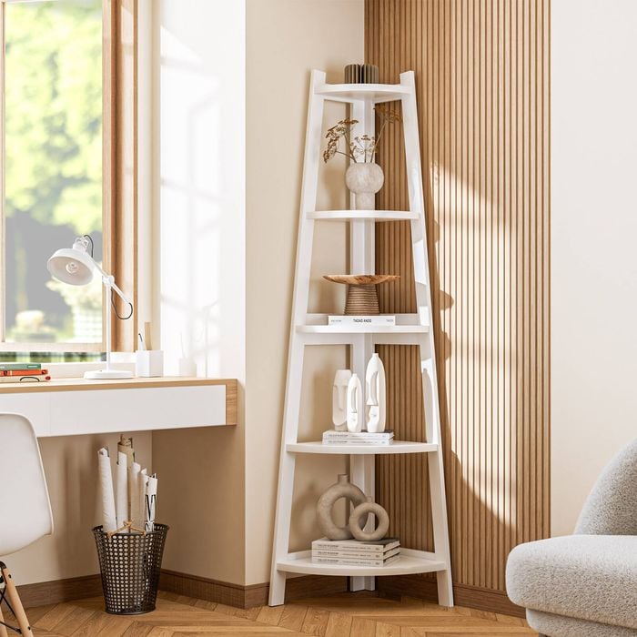Oikiture Corner Ladder Shelf 5 Tier Home Storage Display Stand Bookshelf White Bunnings Australia