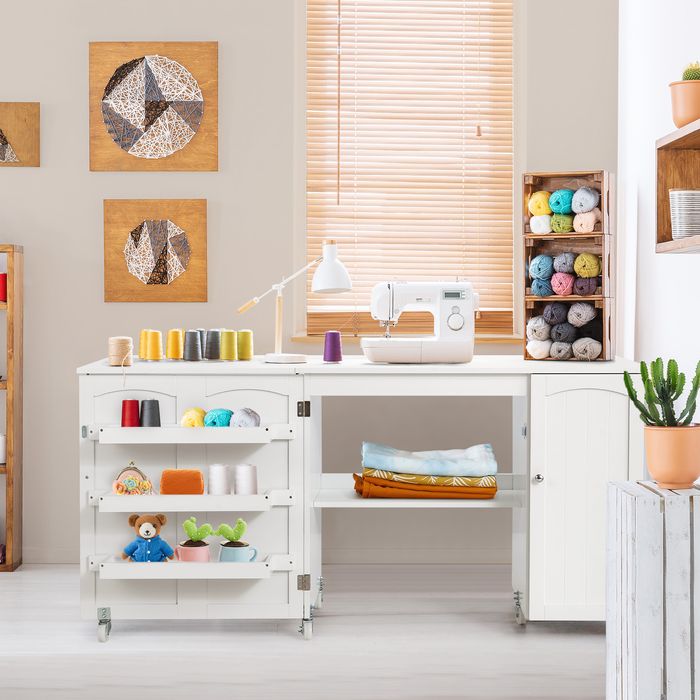 Costway Sewing Storage Table Mobile Drop Leaf Craft Cart w/Side ...