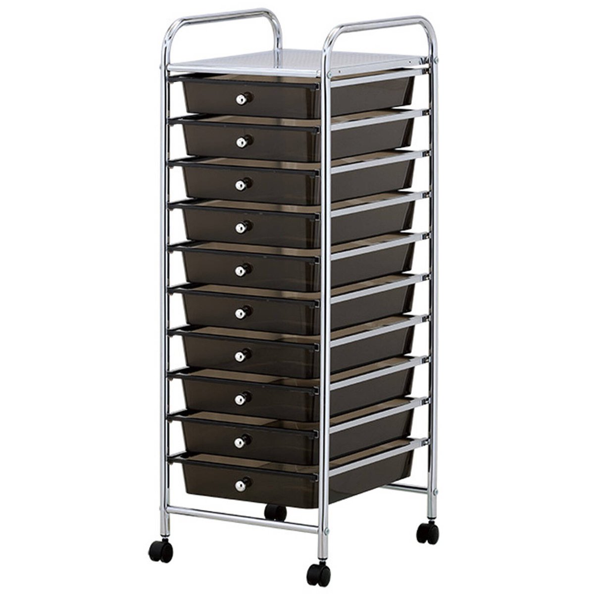 10 Tier Black Plastic Storage with Metal Trolley Shelf and Slide-Out ...