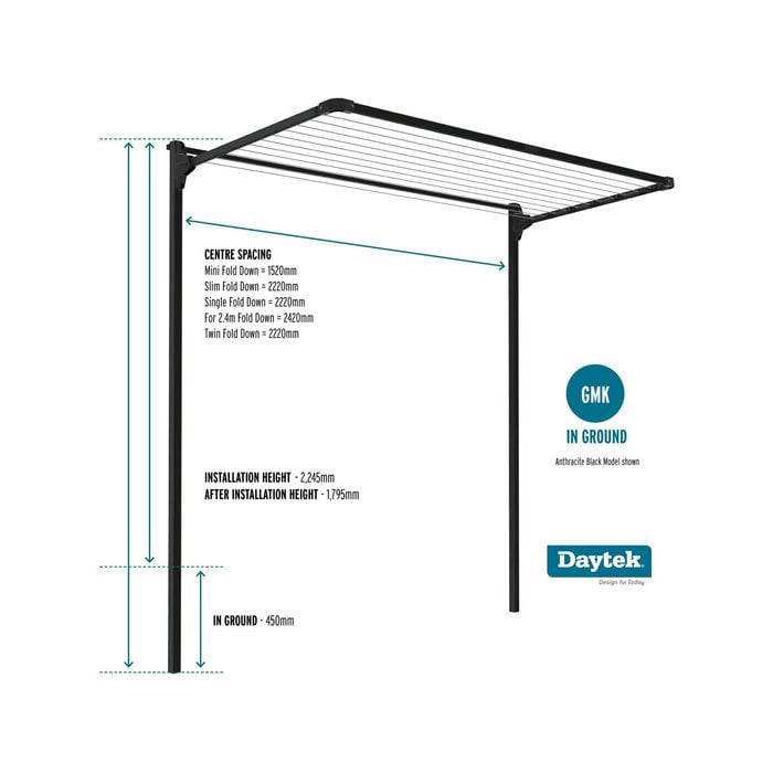 Daytek In Ground Mount Kit - In Ground Anthracite Black - Bunnings New ...