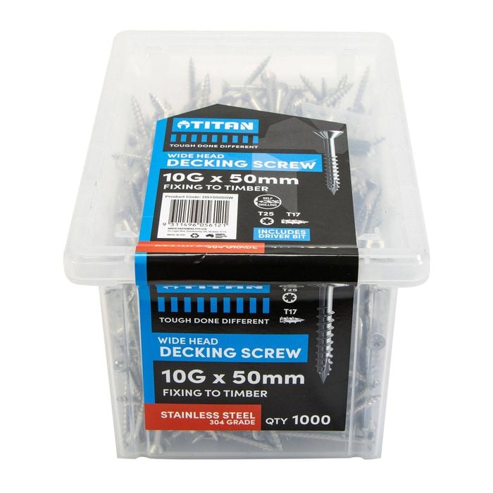Titan 10G x 50mm Wide Head Decking Screw 304 Stainless Steel - Pack of ...
