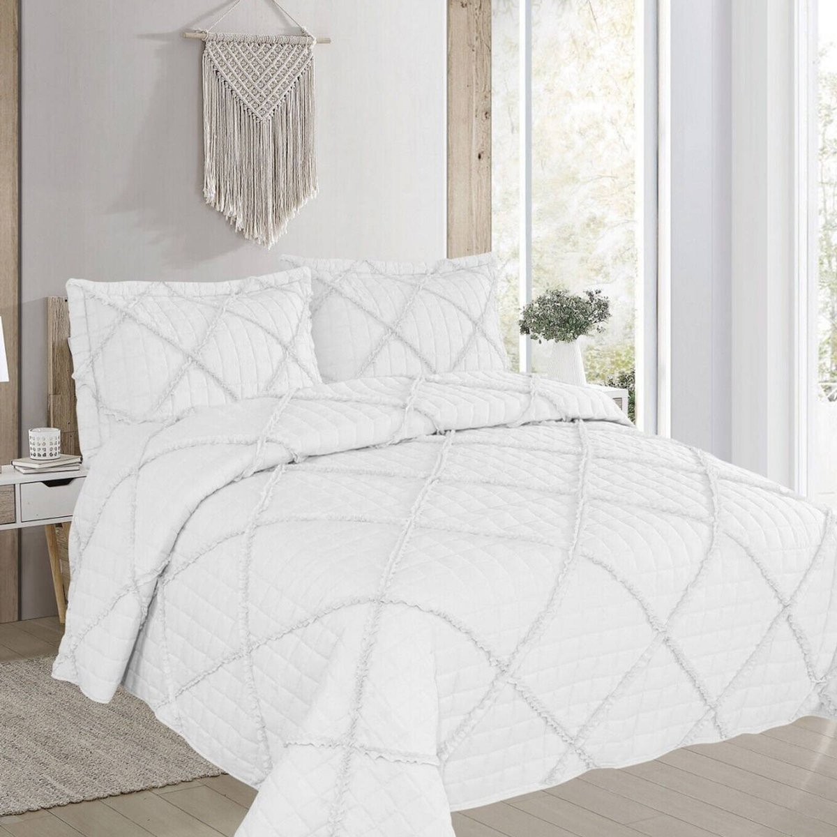 Bloomington Beverley White 3 Pce Lightly Quilted Polyester Cotton ...