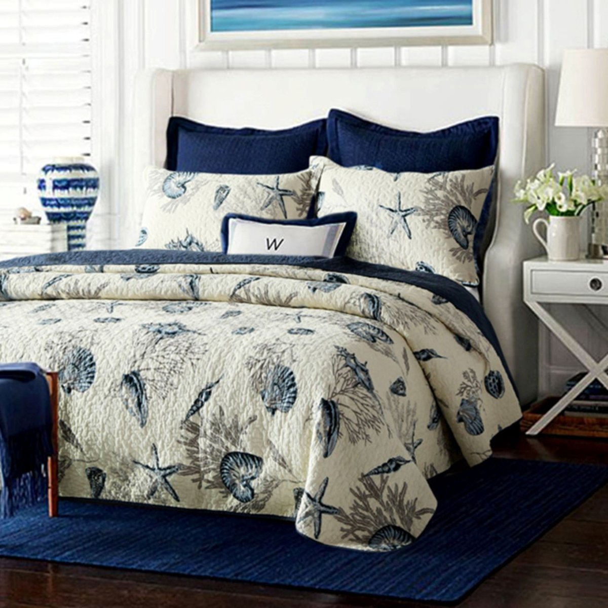 Quilted Queen/King Size Cotton Coverlet Bedspread Set Shell - Bunnings ...