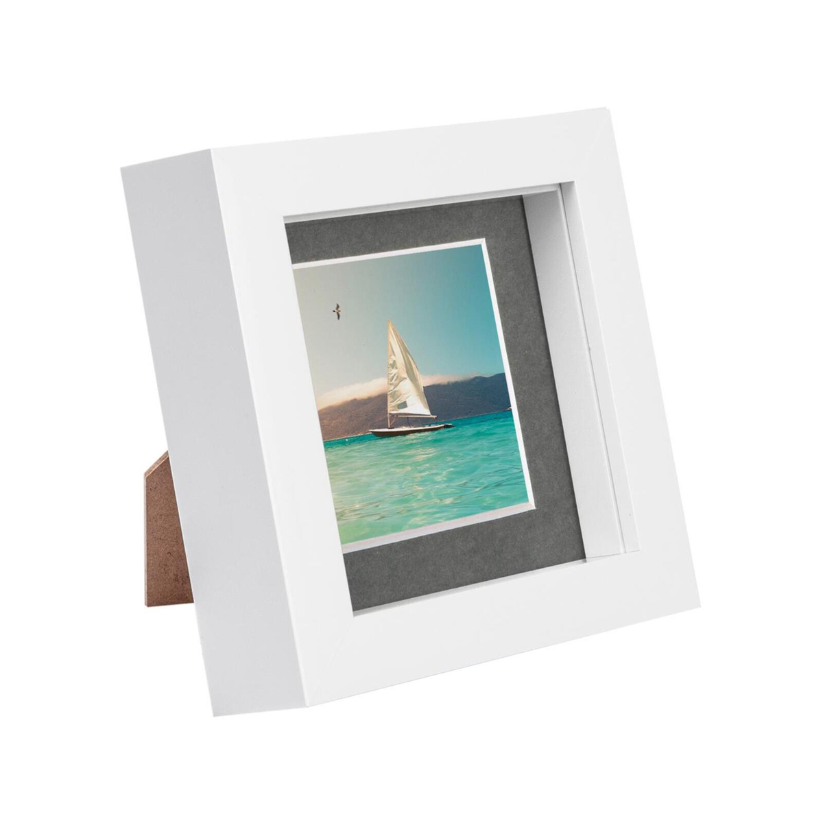 Nicola Spring 4" x 4" White 3D Box Photo Frame - 2" x 2" Mount ...