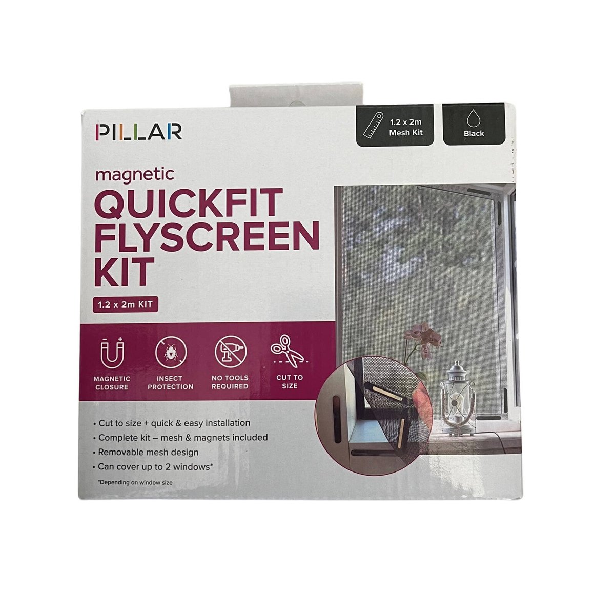 Pillar 1.2 x 2m Black Magnetic QuickFit Flyscreen Kit - Bunnings Australia