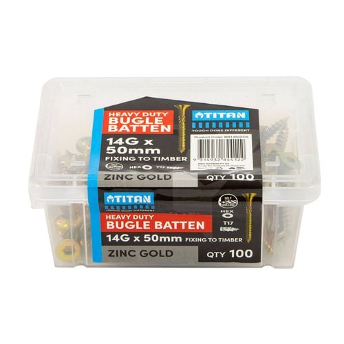 Titan 14g x 50mm Zinc Gold Timber Bugle Batten Screw - 100 Pack ...