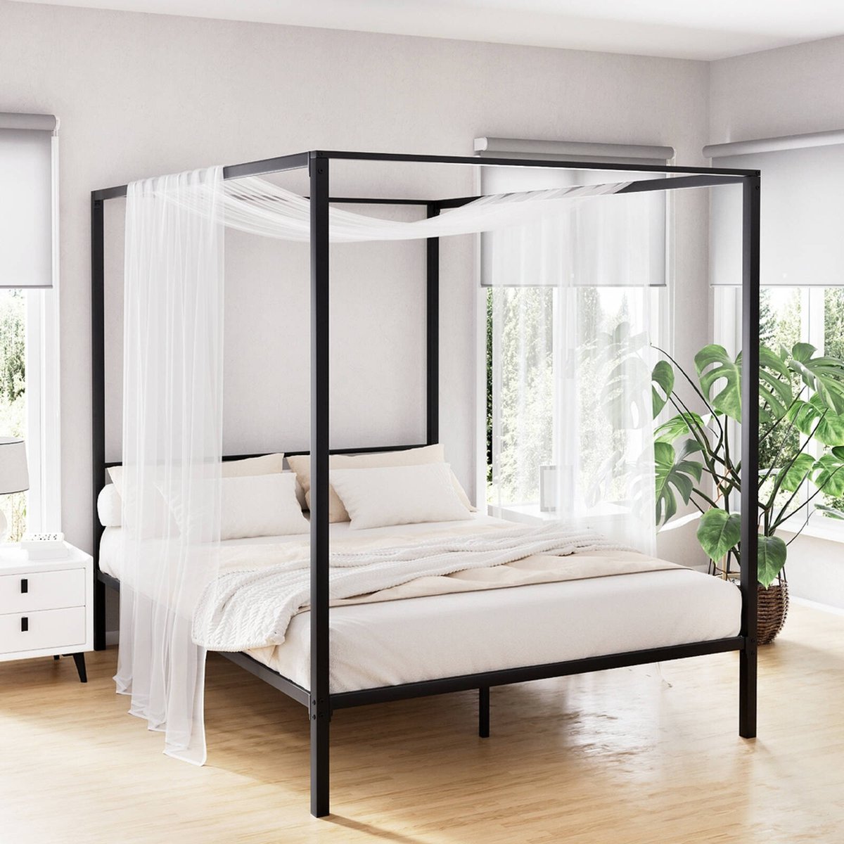 Artiss Metal Canopy Bed Frame Double Size Beds Platform - Bunnings ...