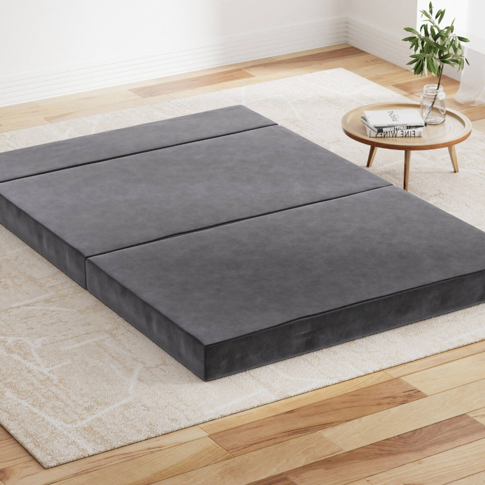 Giselle Folding Mattress Foldable Double Mattresses Portable Bed Lounge Velvet Grey Bunnings Australia