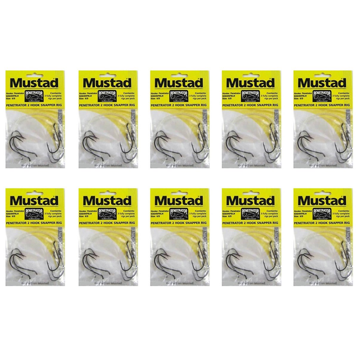 10x Mustad Penetrator Snapper 2 Hook Rig X 3 Chemically Sharpened Rigs Size 8/0 - Bunnings Australia