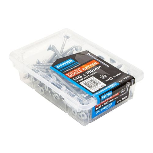 Titan 14G x 100mm CL3 Gal Bugle Batten Screw - 100 Pack - Bunnings ...