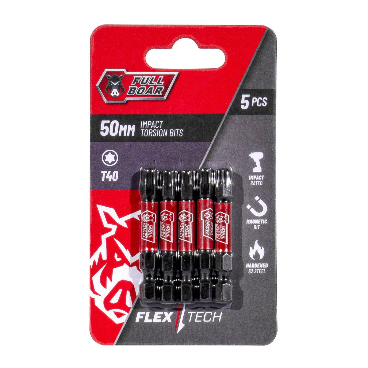 Full Boar T40 x 50mm Impact Torsion Bits Set - 5 Pack - Bunnings Australia