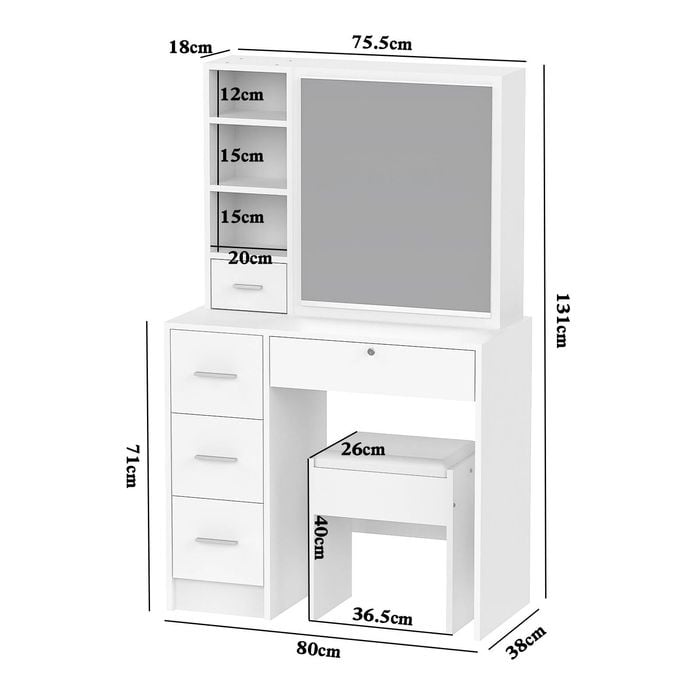 Advwin Dressing Table Set with Slide Mirror and Stool Vanity Desk Hiden ...