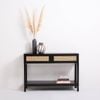 Tulum Console Table - Black Rattan with Timber Accents Black - Bunnings ...