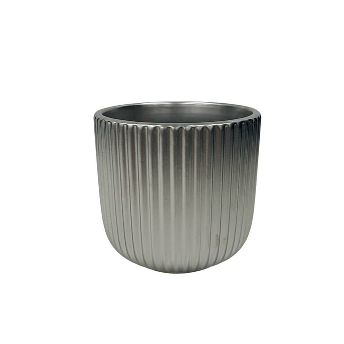 Eden 12cm Silver Ceramic Fluted Pot - Bunnings Australia