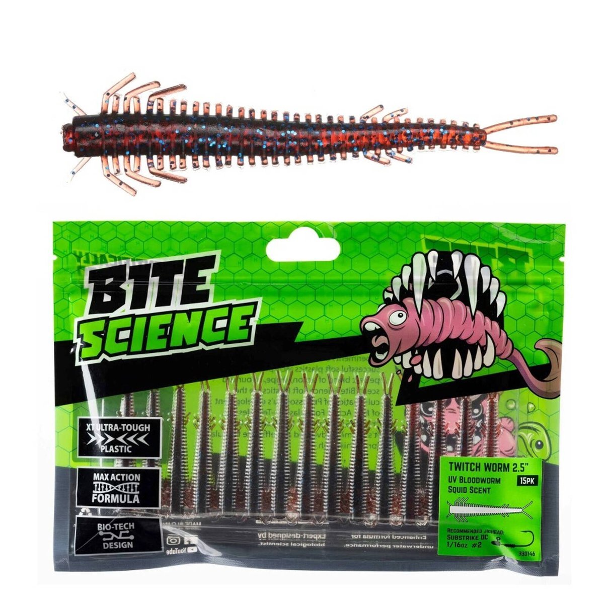 15 Pack of 2.5 Inch Bite Science Twitch Worm Soft Plastic Lures ...