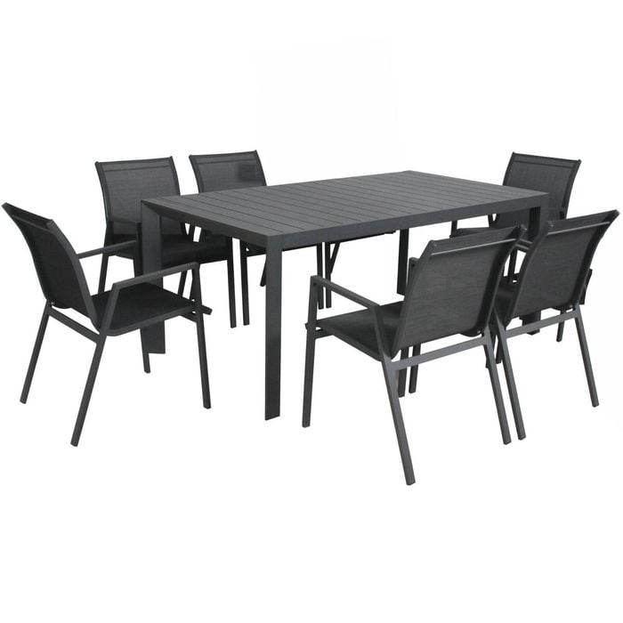 Iberia 7pc Set 178cm Aluminium Outdoor Dining Table Chair Charcoal ...