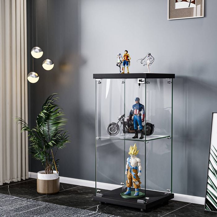 Stacked Display Cabinet Collection Storage Tempered Glass 2 Tier ...