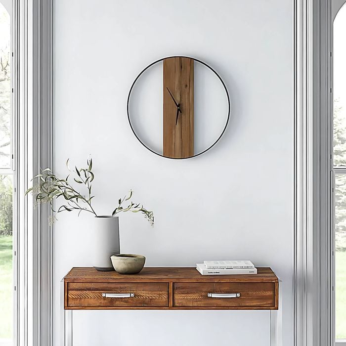 MIUZ 60cm Large Non-Ticking Wall Clock Round Industrial Design, Battery ...