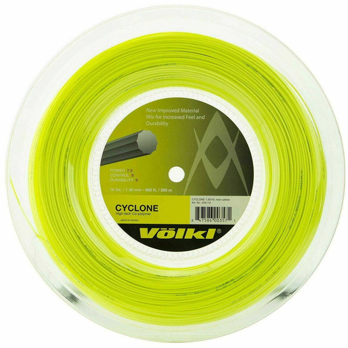 Volkl Cyclone 200m Reel Tennis Racquet Strings 16g / 1.30mm Neon Yellow ...