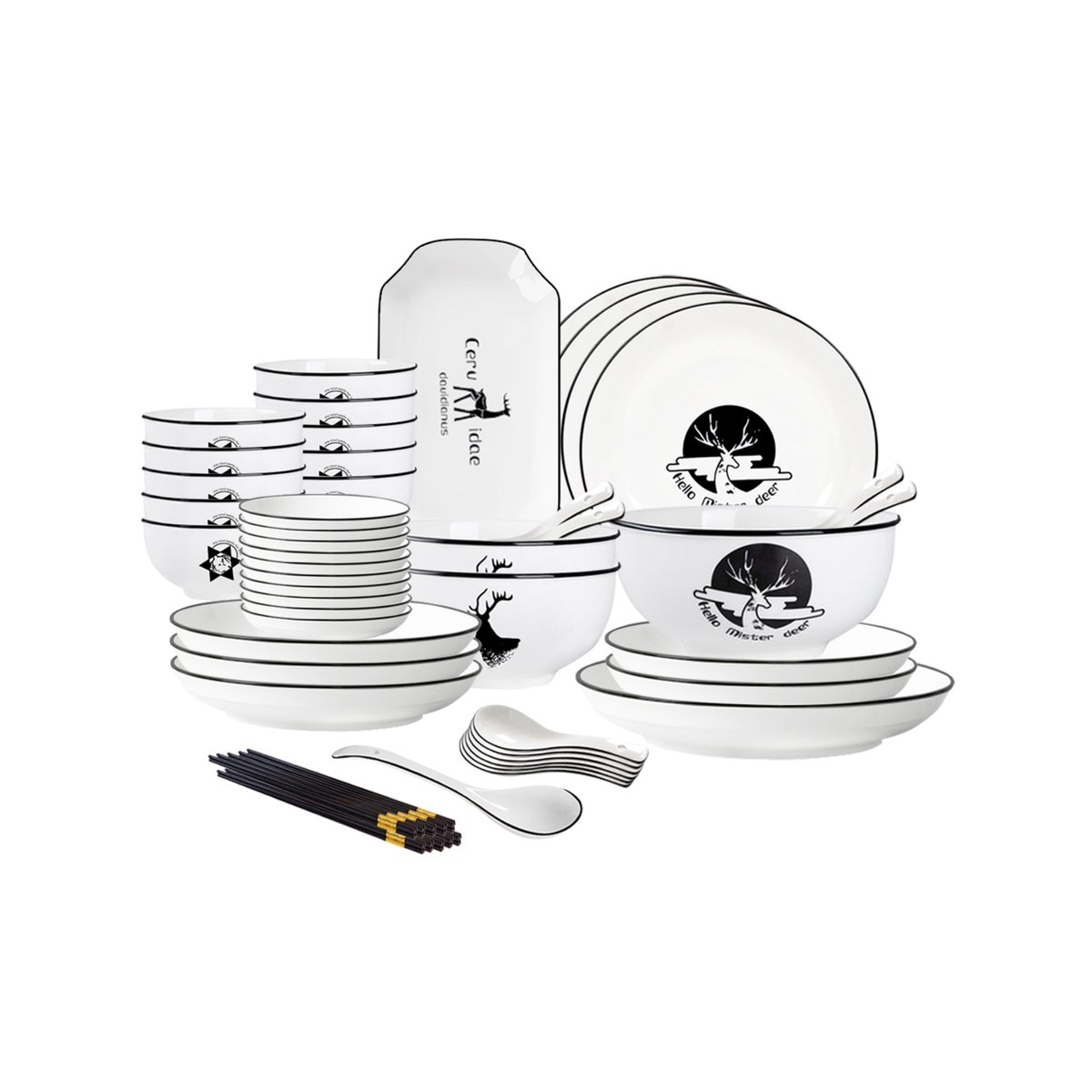 SOGA 34Pcs White Antler Printed Ceramic Dinnerware Set - Bunnings Australia