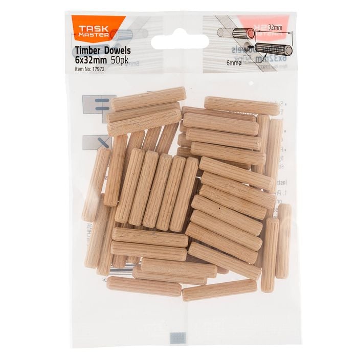 Taskmaster 6 x 32mm Timber Dowel Connectors - 50 Pack - Bunnings Australia
